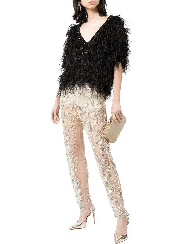 Jenny Packham Sequined Tapered Trousers - Neutrals