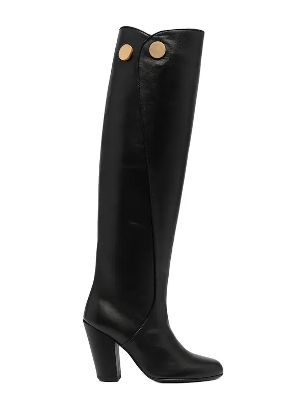 Ports 1961 Leather High Heel Over The Knee Boots - Black