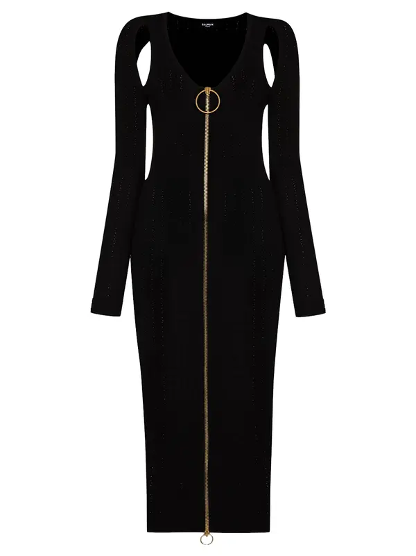 Balmain Cut-out Fitted Midi Dress - Black