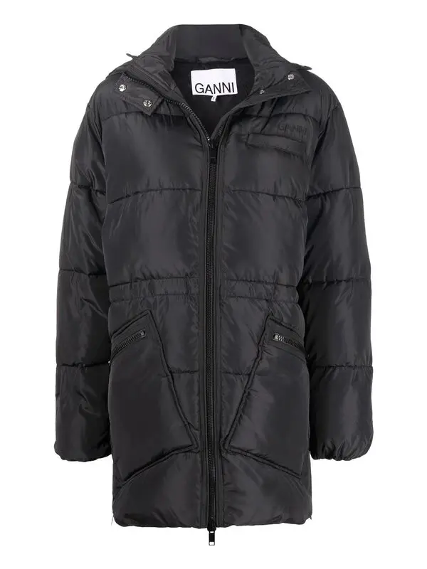 GANNI Oversize Midi Puffer Jacket - Black