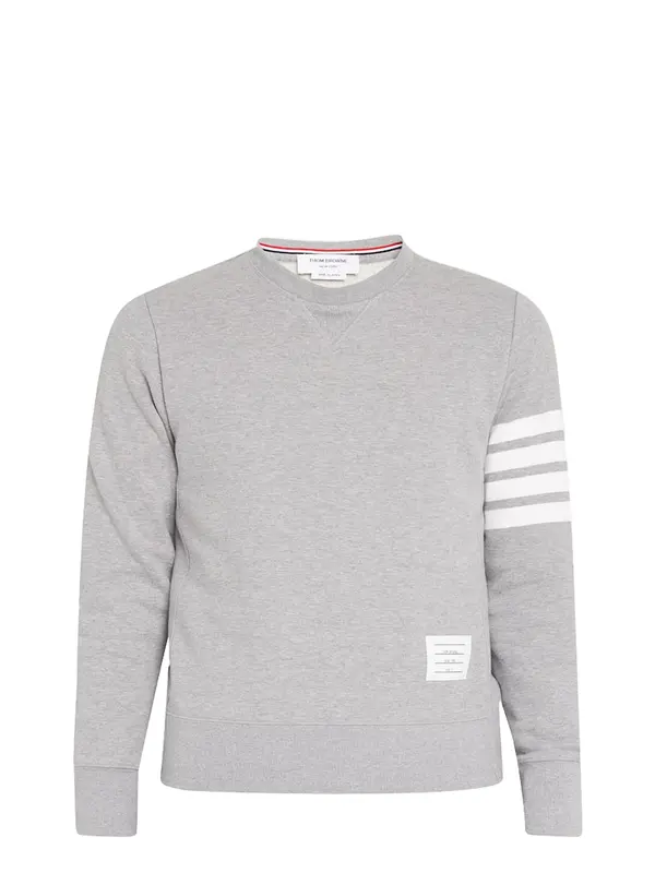 Thom Browne Classic Crewneck Sweatshirt With Striped Sleeve - Light Grey