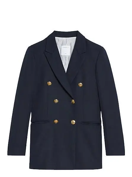 Sandro Double-breasted Stretch-crepe Blazer - Navy Blue
