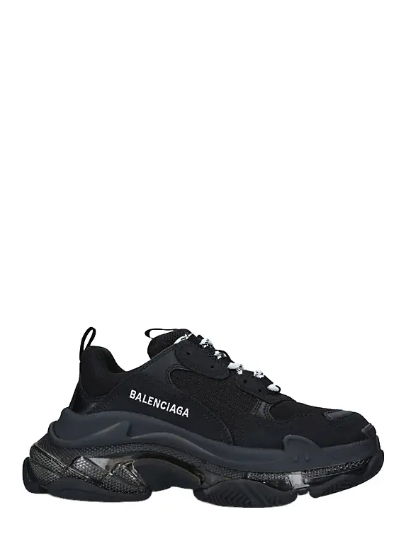 Balenciaga Triple S Leather And Mesh Mid-top Trainers - Black