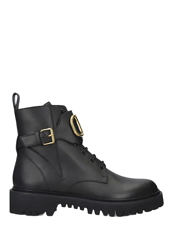Valentino Garavani Logo-plaque Leather Ankle Boots - Black