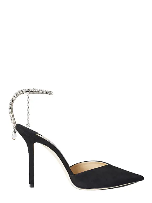 JIMMY CHOO Saeda Heeled Suede Courts - Black/crystal