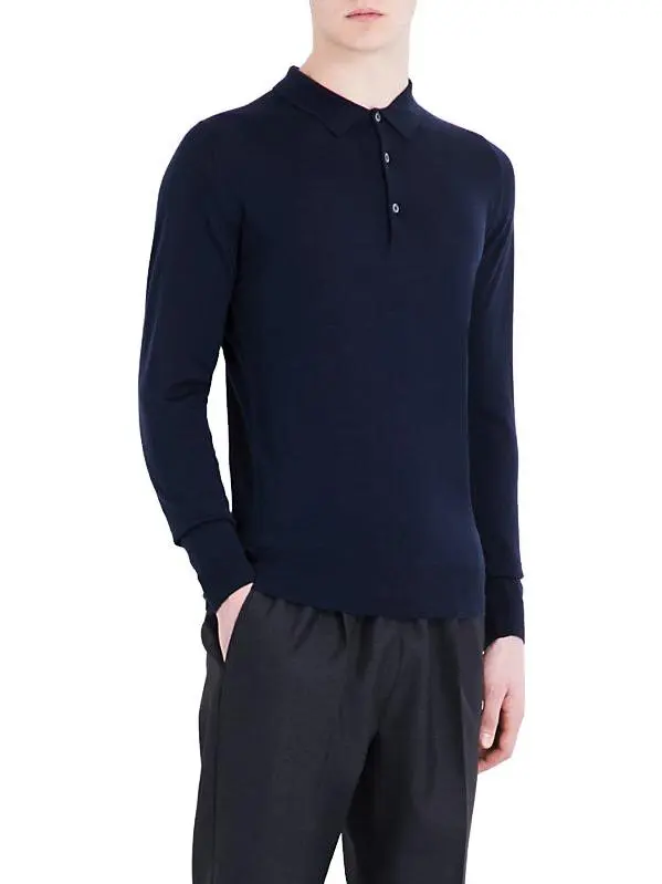 John Smedley Belper Knitted Polo Jumper Xxl - Midnight