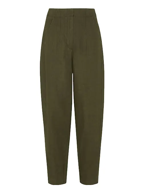 Whistles Barrel-leg Loose-fit Linen Trousers - Khaki/olive