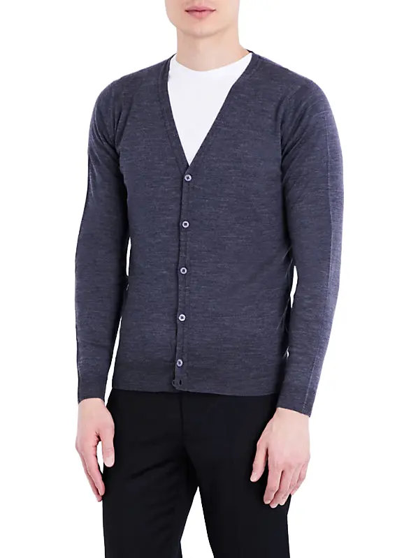 John Smedley Petworth V-neck Merino Wool Cardigan - Charcoal