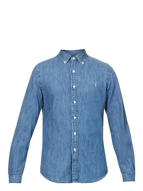 Polo Ralph Lauren Long-sleeved Button-down Slim-fit Cotton Chambray Shirt - Dark Wash