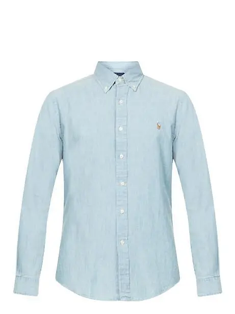 Polo Ralph Lauren Long-sleeved Button-down Slim-fit Cotton Chambray Shirt - Medium Wash