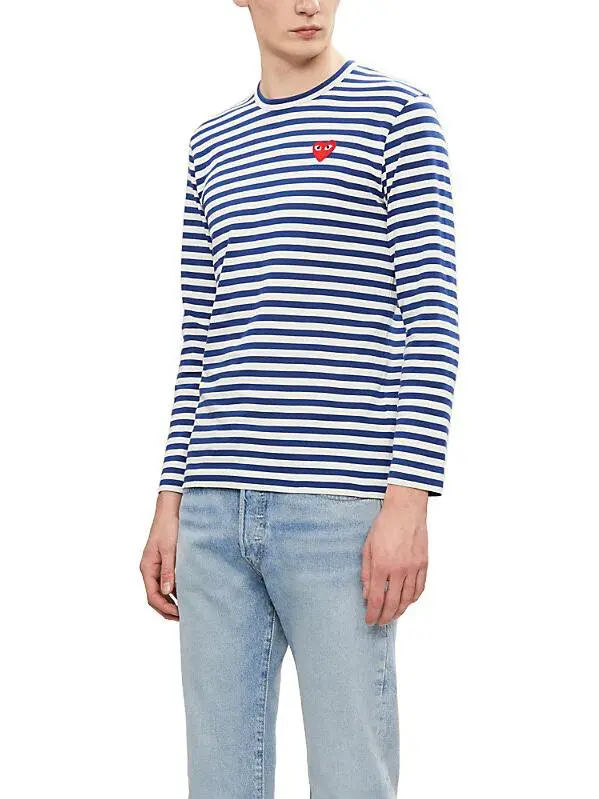 Play Comme Des Garcon Striped Cotton-jersey Top - Navy