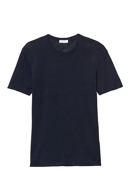 Sandro Crewneck Linen-jersey T-shirt - Navy Blue