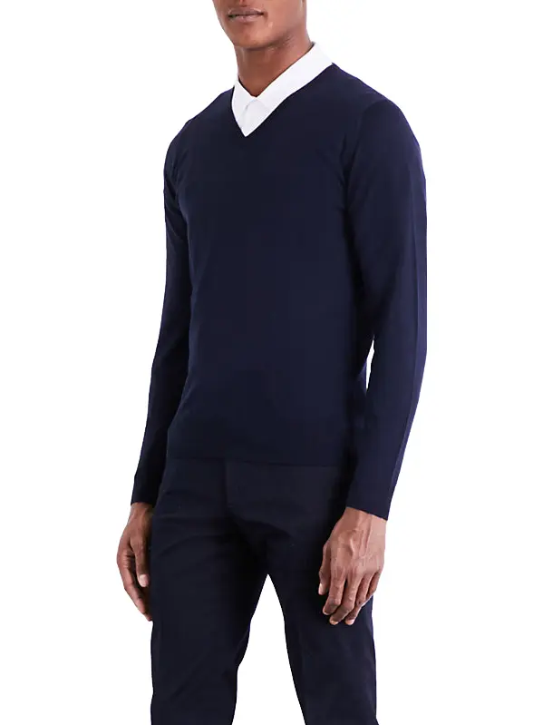 John Smedley Blenheim V-neck Wool Jumper - Midnight