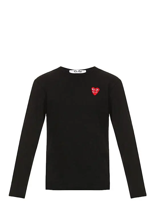 Play Comme Des Garcon Overlap Heart-print Cotton-jersey Top - Black