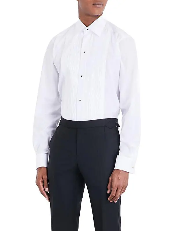 Eton Contemporary Pleated-panel Double-cuff Cotton Evening Shirt - White