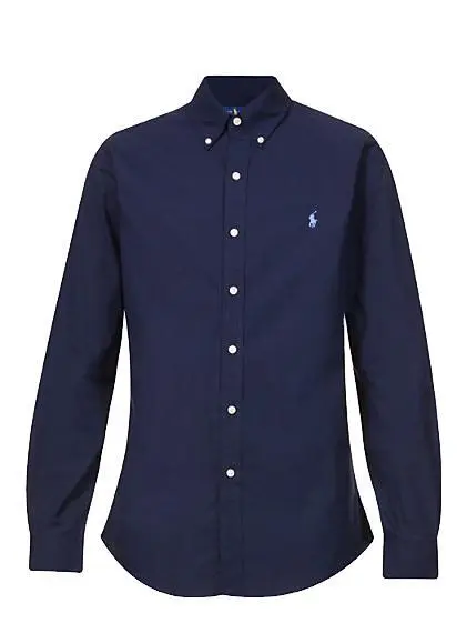 Polo Ralph Lauren Long-sleeved Logo-embroidered Slim-fit Stretch Cotton-poplin Shirt - Newport Navy