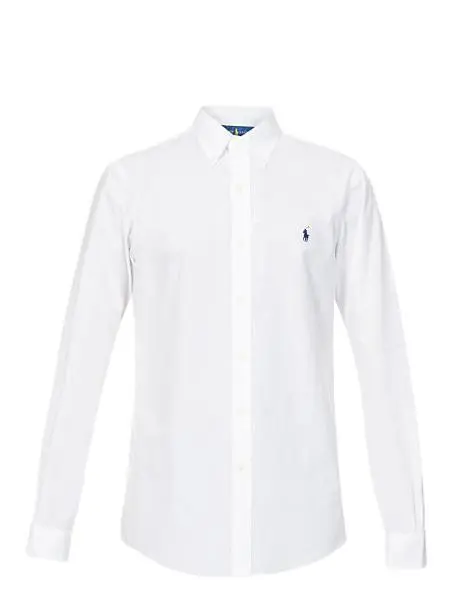 Polo Ralph Lauren Long-sleeved Logo-embroidered Slim-fit Stretch Cotton-poplin Shirt - White