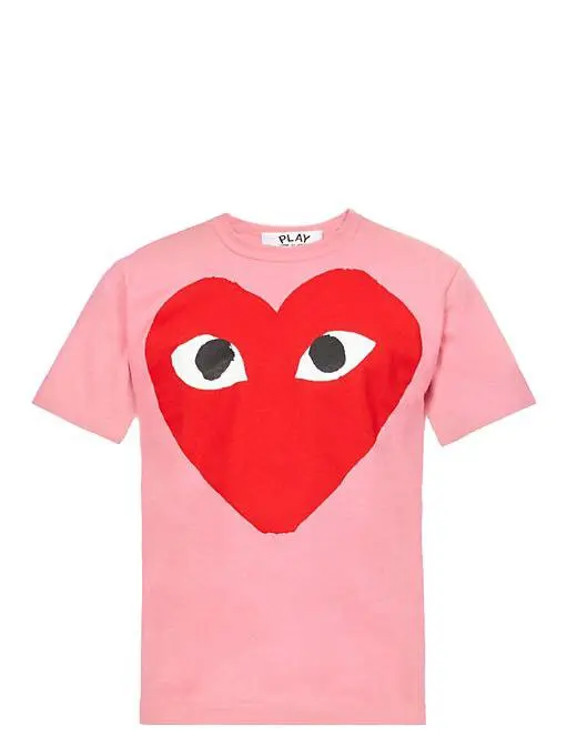 Play Comme Des Garcon Heart-print Cotton-jersey T-shirt - Pink