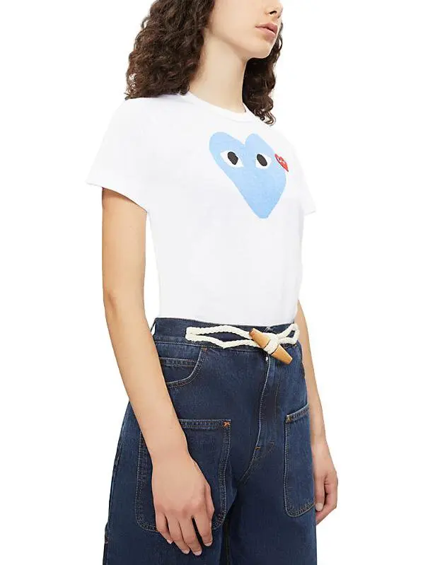 Play Comme Des Garcon Comme Des Garçons Play Heart-print Cotton-jersey T-shirt - Blue