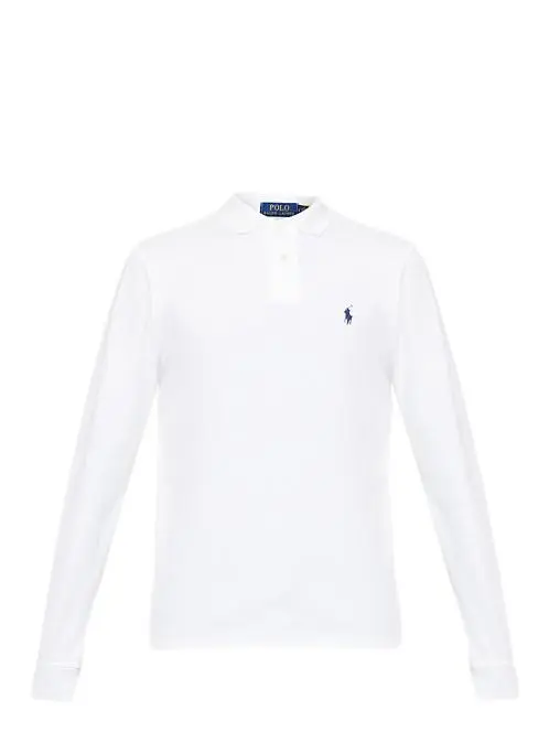 Polo Ralph Lauren Long-sleeved Logo-embroidered Custom Slim-fit Cotton-piqué Polo Shirt - White