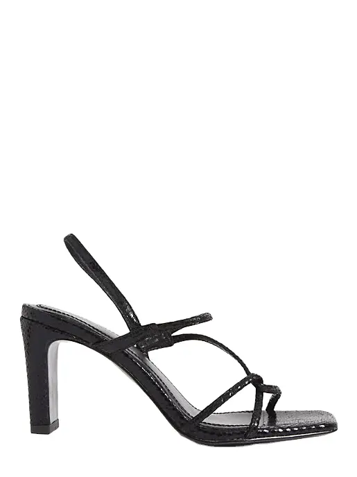 Sandro Faye Snakeskin-embossed Leather Strappy Sandals - Black