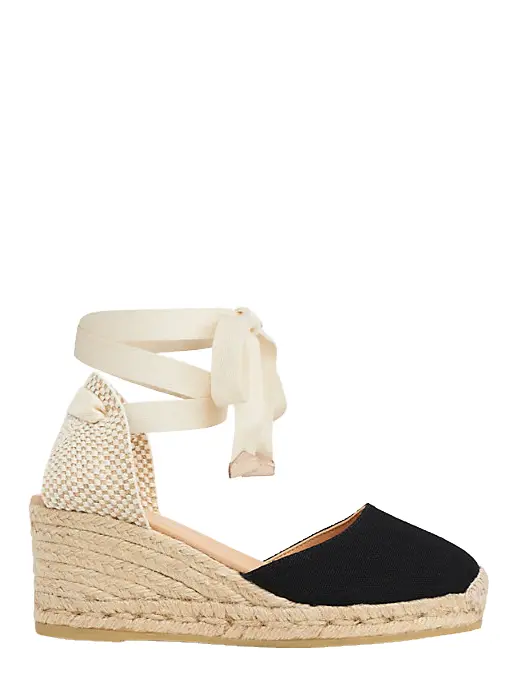 LK BENNETT Maureene Woven Canvas Wedge Espadrilles - Bla-black