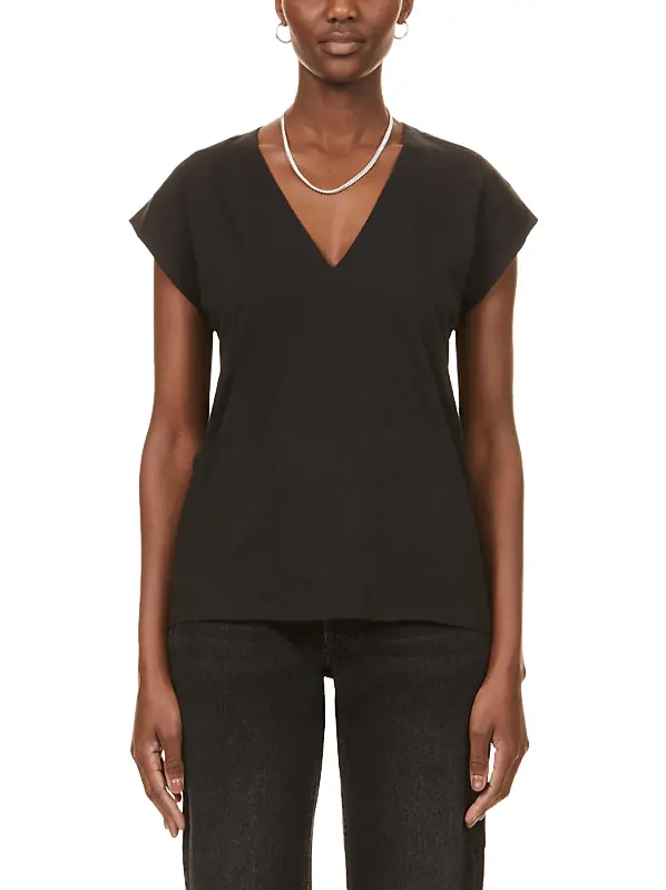 FRAME Cotton V-neck T-shirt - Noir