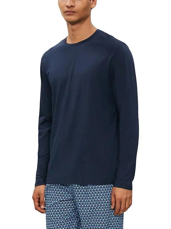 Derek Rose Basel Long-sleeved Stretch-cotton Top Xxl - Blue