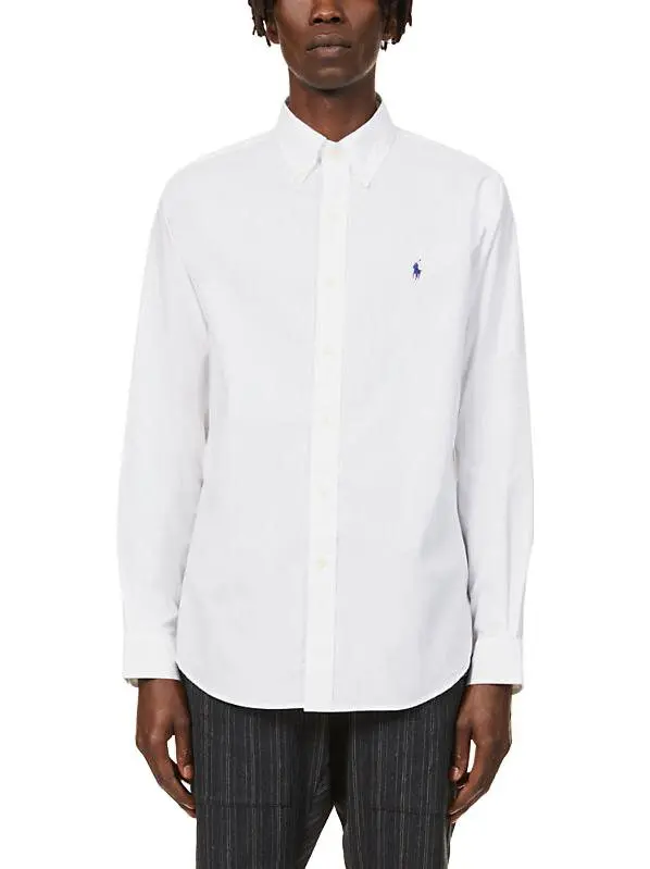 Polo Ralph Lauren Long-sleeved Logo-embroidered Custom-fit Stretch Cotton-poplin Shirt - White