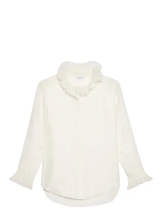 Sandro Haby Ruffled Collar Silk Shirt - Naturels