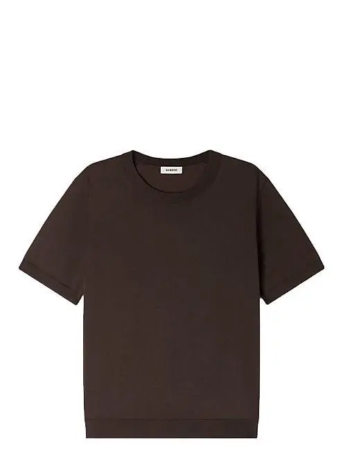 Sandro Crewneck Classic-fit Knitted T-shirt - Chocolate