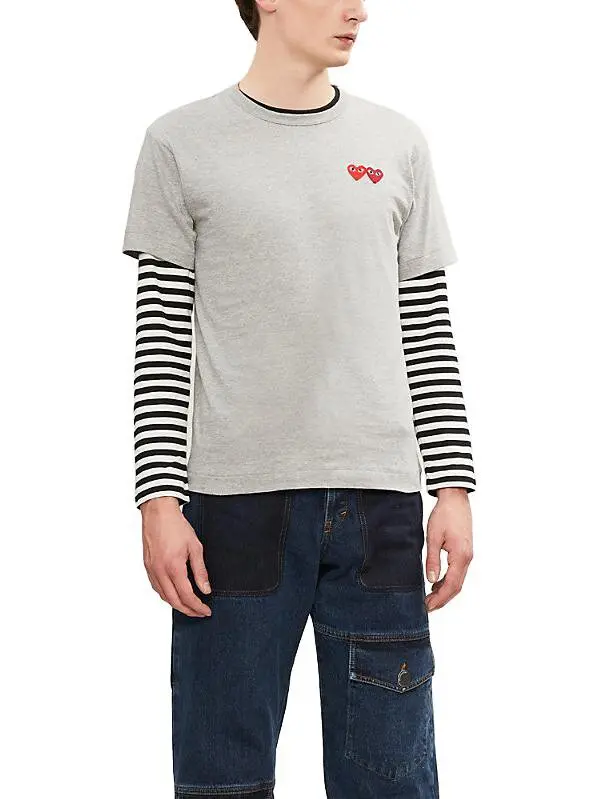 Play Comme Des Garcon Heart-embroidered Cotton-jersey T-shirt - Grey