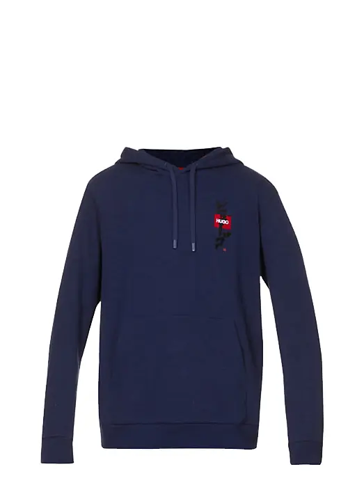 Hugo Boss Cotton-jersey Hoody With Graphic Embroidery - Open Blue