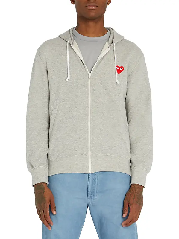 Play Comme Des Garcon Logo-embroidered Cotton-jersey Hoodie - Grey