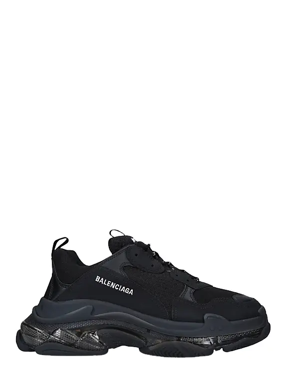 Balenciaga Triple S Leather And Mesh Mid-top Trainers - Black
