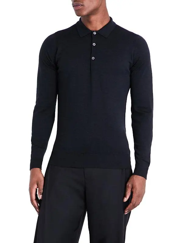 John Smedley Belper Knitted Polo Jumper - Black