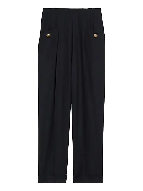 Sandro Sieny Wide-leg Wool-blend Trousers - Navy Blue