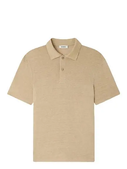 Sandro Beach Marled Regular-fit Linen Polo Shirt - Sand