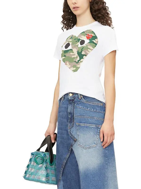 Play Comme Des Garcon Big Heart Camouflage T-shirt - White