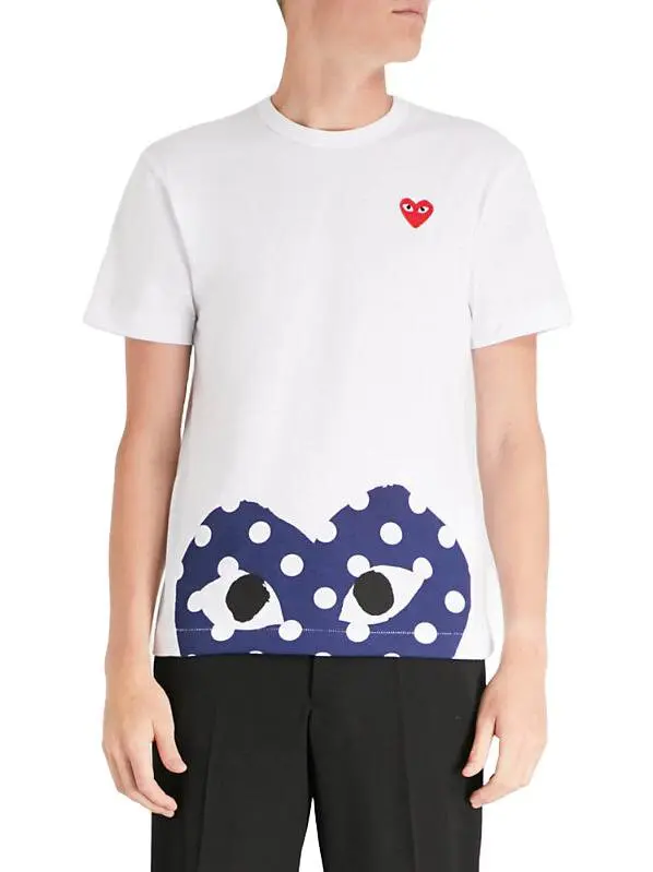 Play Comme Des Garcon Polka-dot Logo-print Cotton-jersey T-shirt - White
