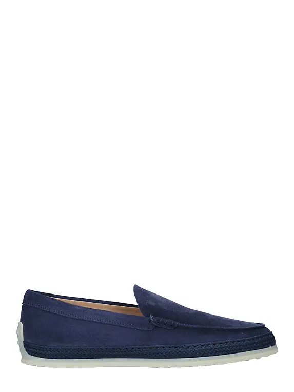 TOD'S Suede Loafers With Raffia Midsole - Navy