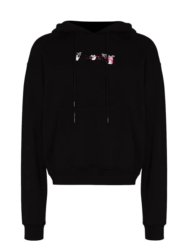 Off-White Acrylic Arrow Drawstring Hoodie - Black