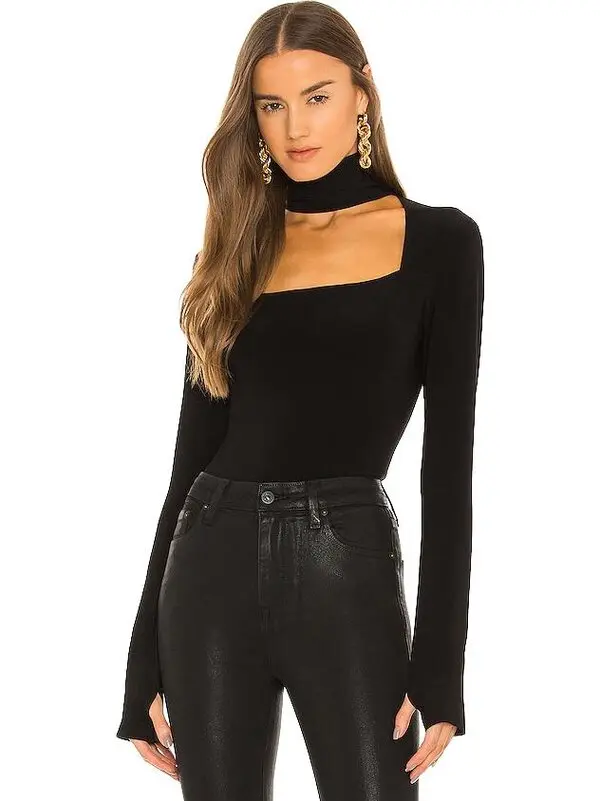 Norma Kamali Long Sleeve Sweetheart Turtleneck Top - Black