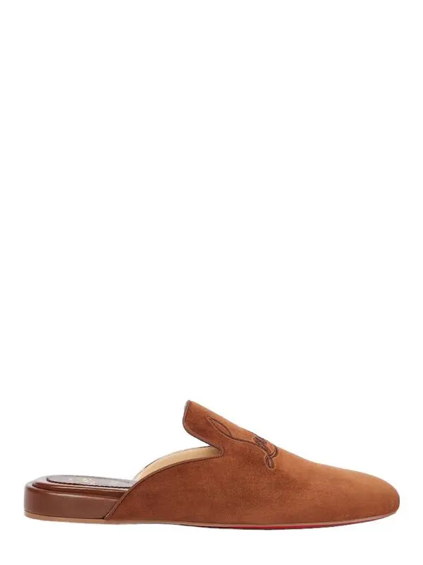 CHRISTIAN LOUBOUTIN Navy Coolito Flat Mules - Brown