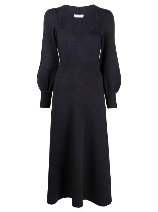 Sandro Sweetheart Neck Puff Sleeve Midi Dress - Grey