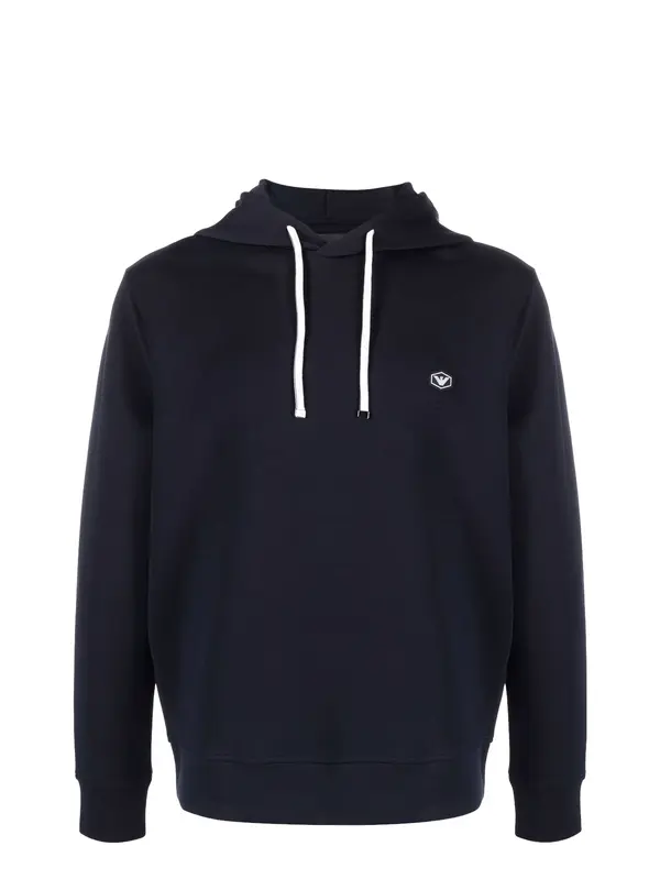 Emporio Armani Long-sleeved Logo Patch Hoodie - Blue