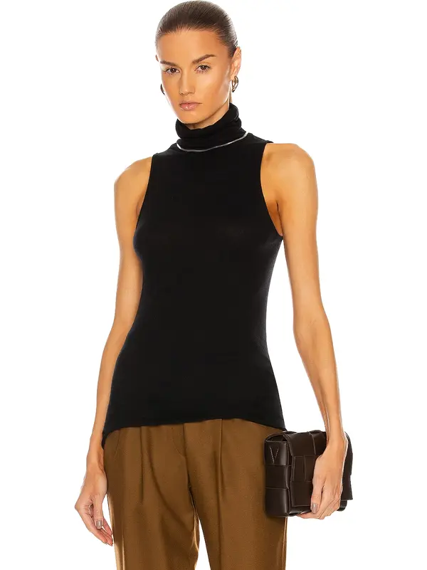 Enza Costa Cashmere Halter Turtleneck Top - Black