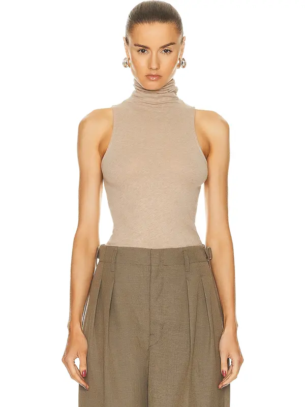 Enza Costa Cashmere Halter Turtleneck Top - Khaki