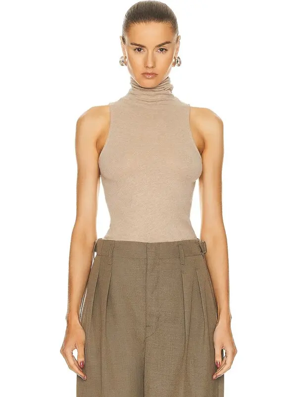 Enza Costa Cashmere Halter Turtleneck Top - Khaki