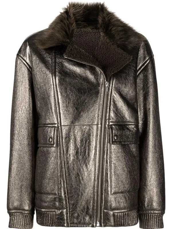 YVES SALOMON Longline Leather Jacket - Metallic